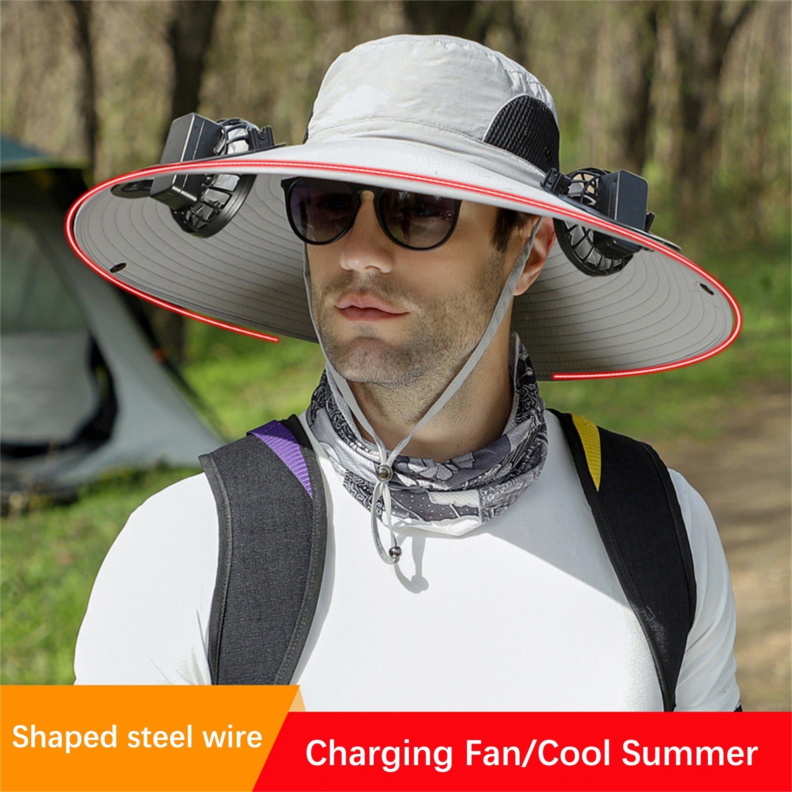 KY Wide Brim Solar Fan Hat,Fishing Hat with 2 Solar Fan, 3 Speed Solar ...