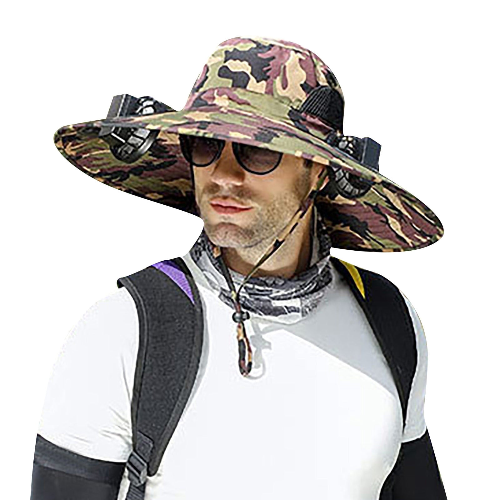 KY Wide Brim Solar Fan Hat,Fishing Hat with 2 Solar Fan, 3 Speed Solar ...