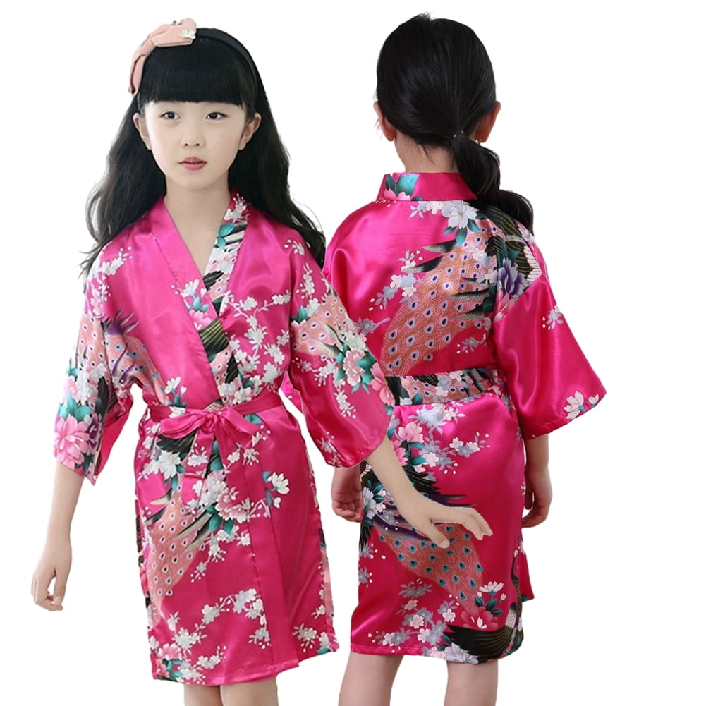 KYAIGUO 1-13T Girls Floral Silk Kimono Robes for Kids Toddler Wedding ...