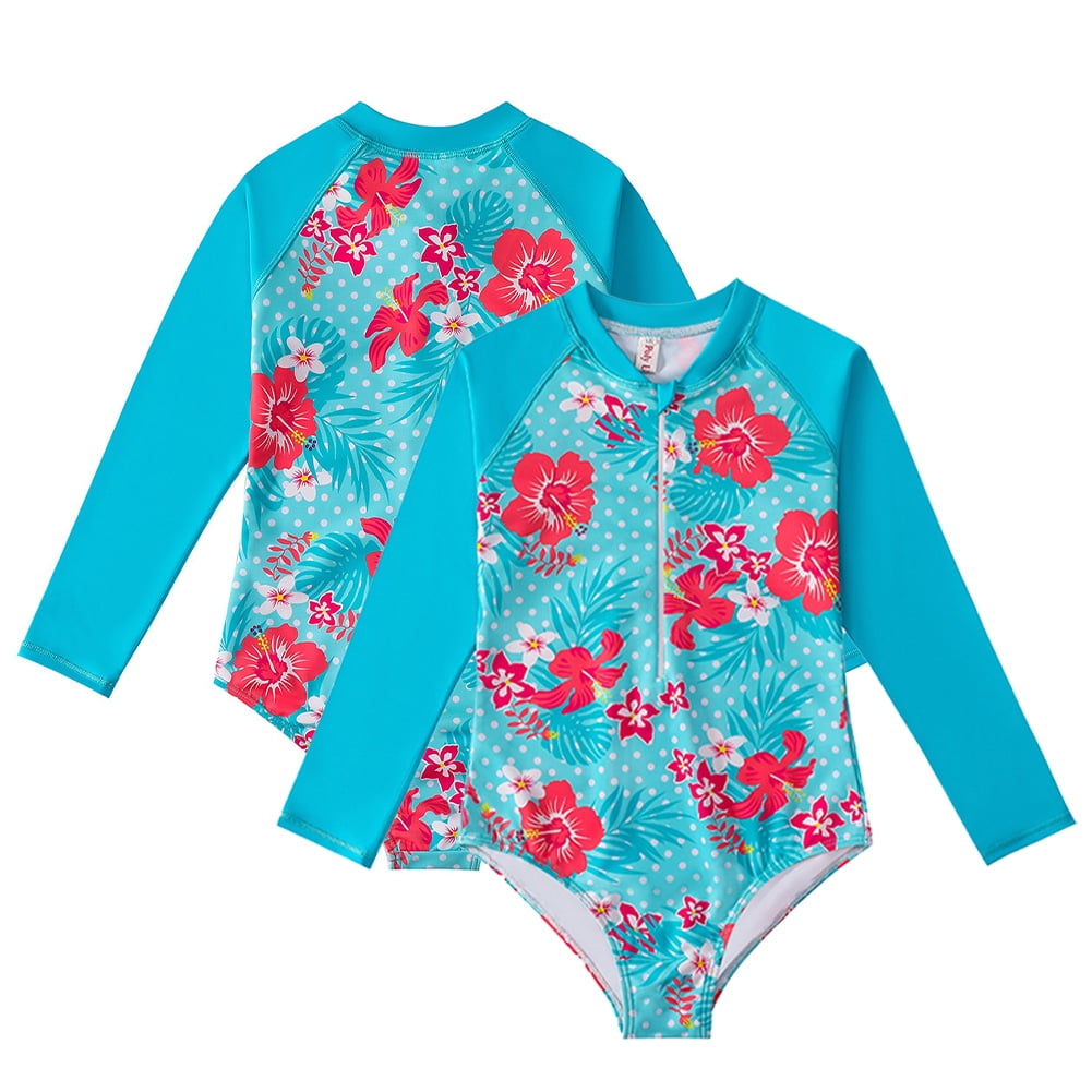 KYAIGUO 4-12T Girls Rash Guard One Piece Swimsuits Stripes Long Sleeve ...