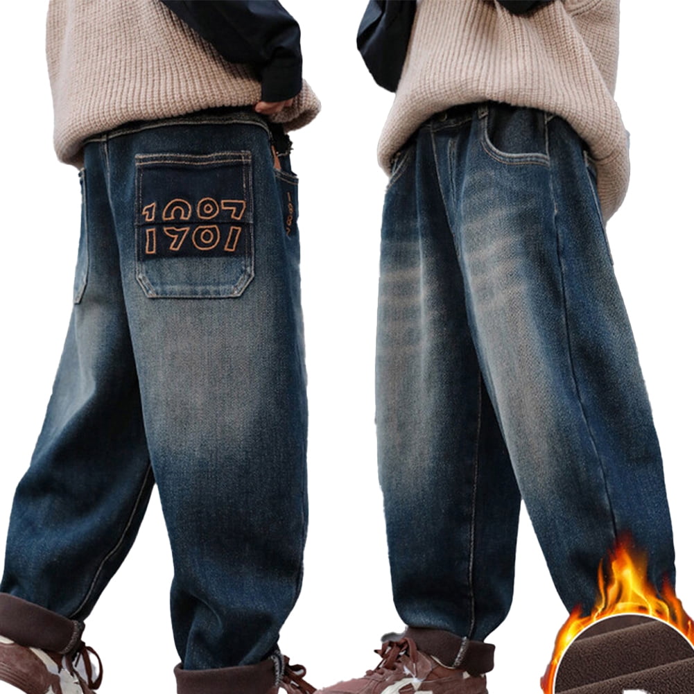KYAIGUO 5-15T Boys Demin Pants for Kids Toddler Winter Fleece Pants ...