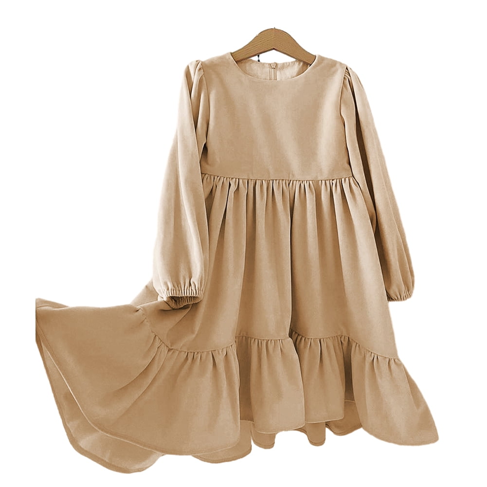 KYAIGUO 7-12Y Girls Velvet Dress Crewneck Ruffle Princess Vintage Evening Dresses Fall Winter ...