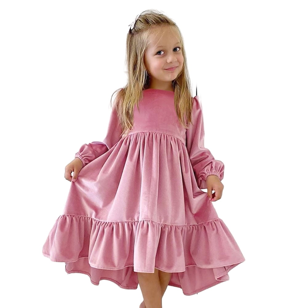 KYAIGUO 7-12Y Girls Velvet Dress Crewneck Ruffle Princess Vintage ...