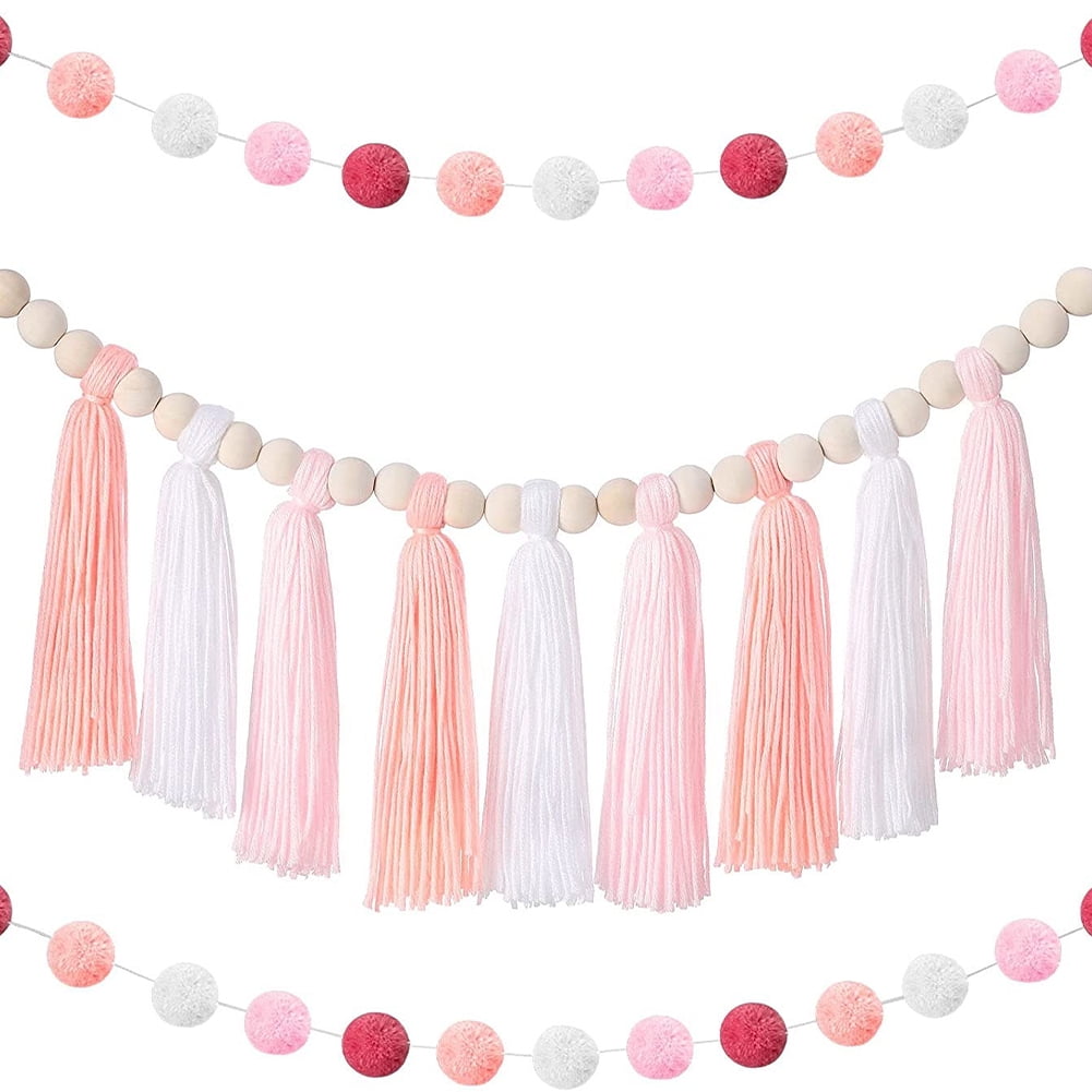 KYAIGUO Boho Tassel Garland Wooden Beads Hairball Tassel String for ...
