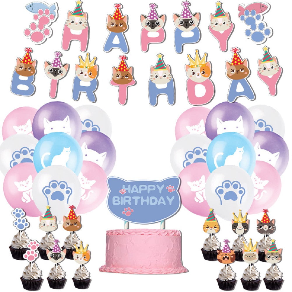 KYAIGUO Cat Decoration Set, Party Banner Cat Paw Balloons, Birthday ...