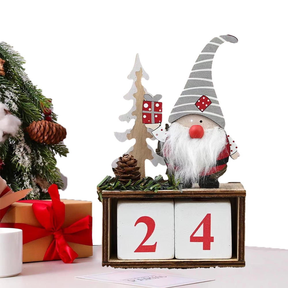 KYAIGUO Christmas Desk Calendar Wooden Santa Claus Desktop Calendar ...