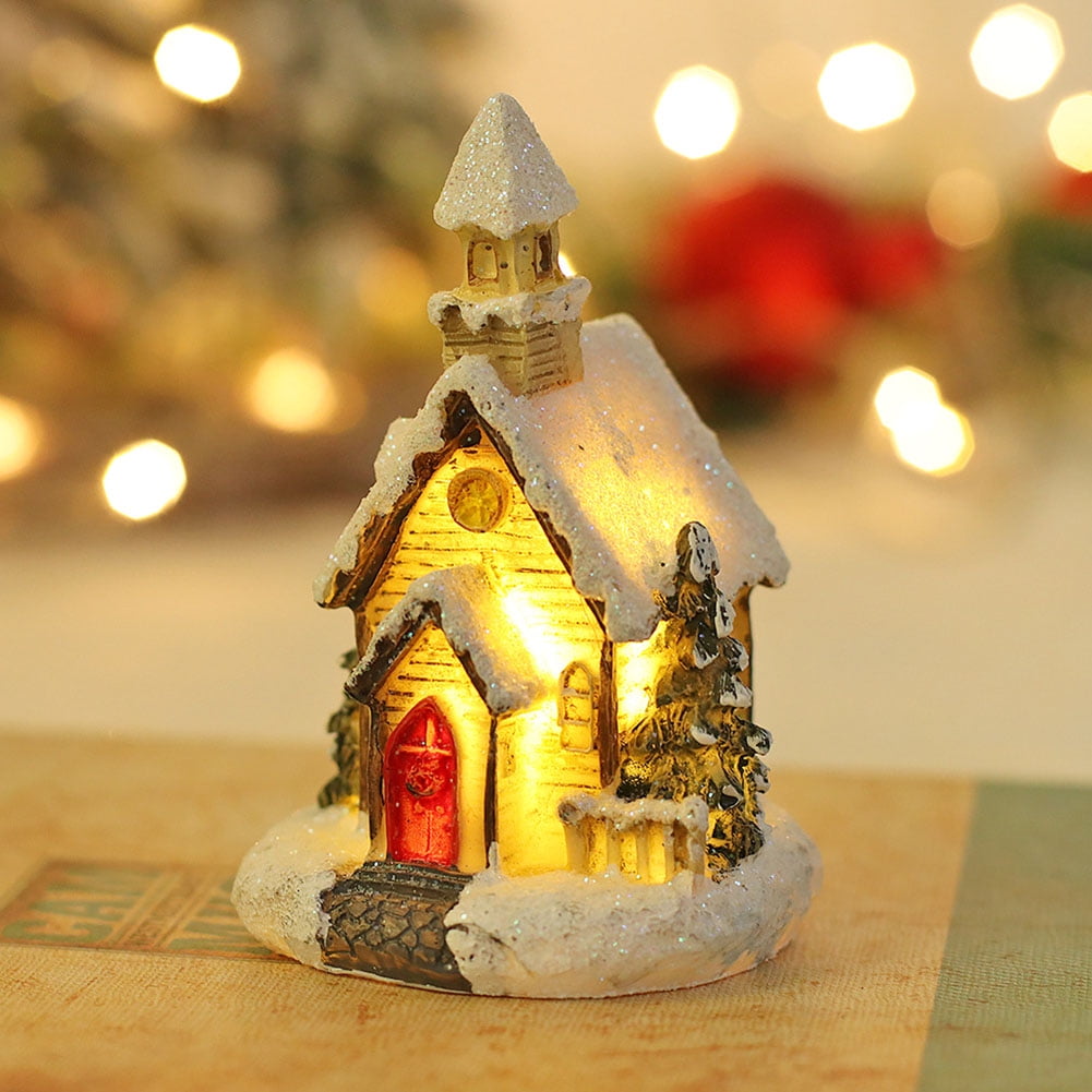 KYAIGUO Christmas Glowing Christmas Village Houses Miniature Snow ...