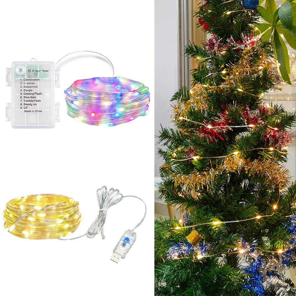 KYAIGUO Christmas String Lights Battery Operated Silver Wire String ...