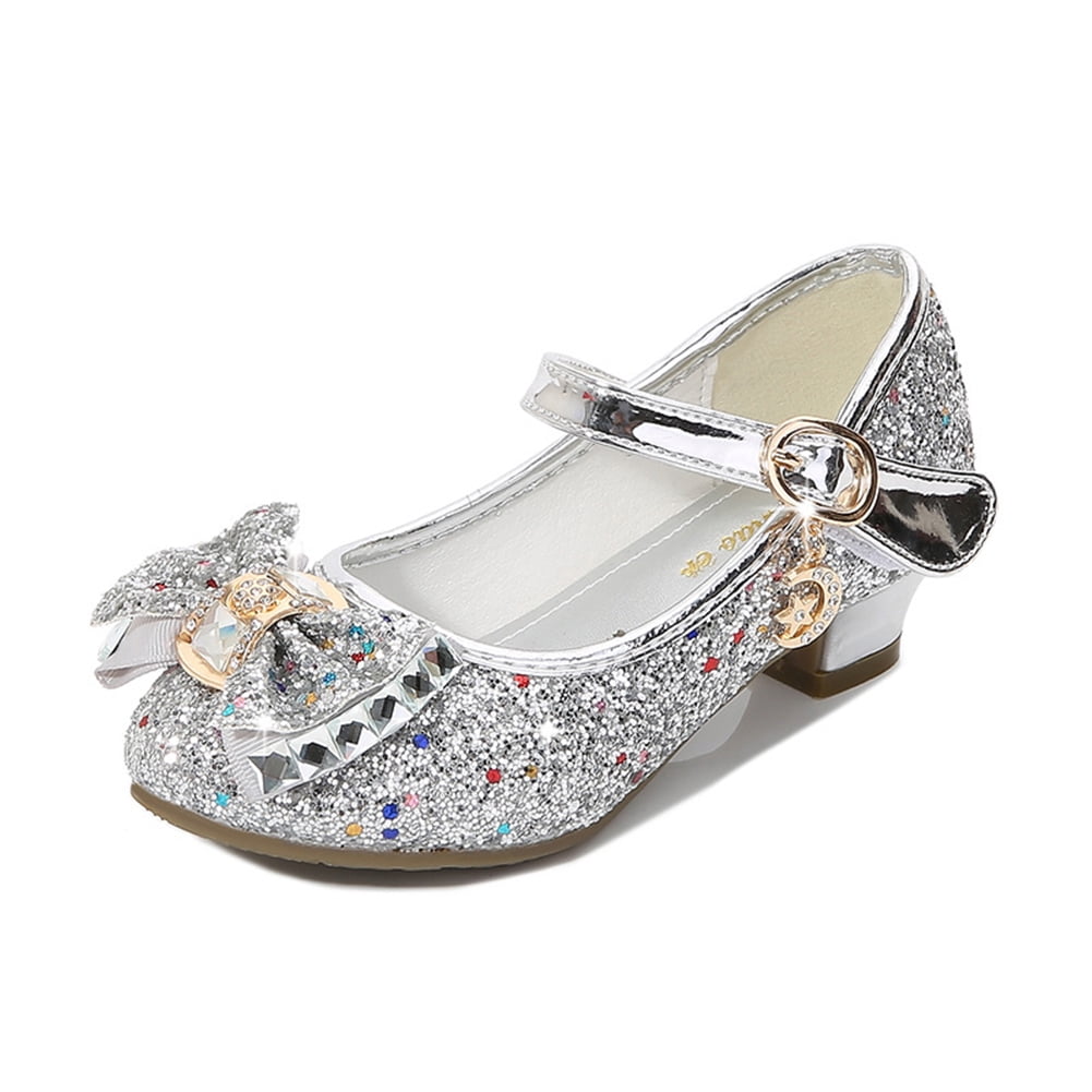 KYAIGUO Girl's Bow Princess Shoes Folwer Mary Jane Glitter Low Heel ...