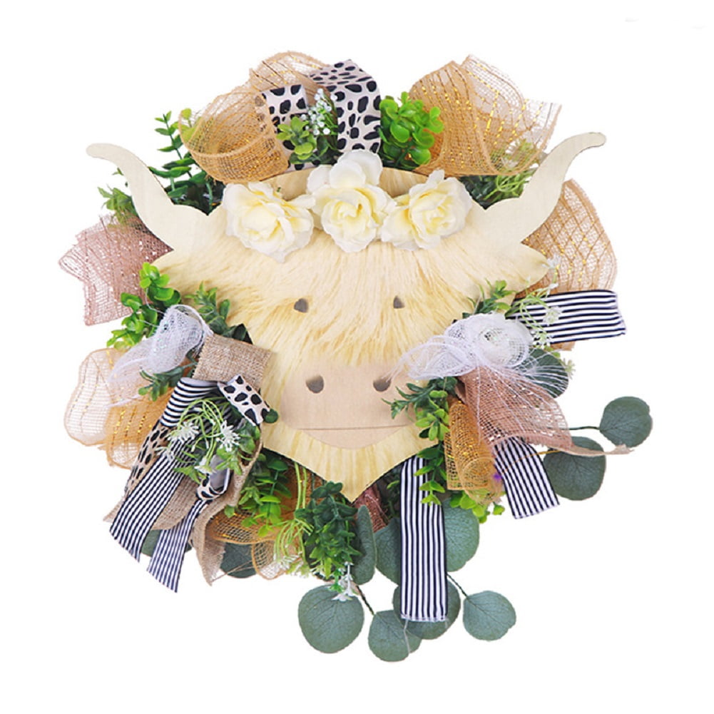 KYAIGUO Highland Cow Wreath New Highland Cow Heads for Wreath ...