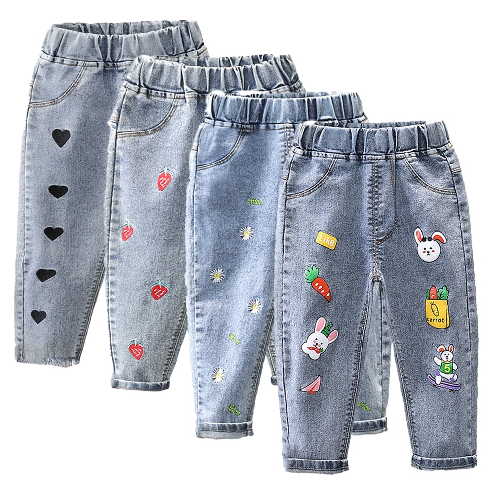KYAIGUO Infant Girls' Basic Bootcut Jeans Fashion Print Straight Wide ...