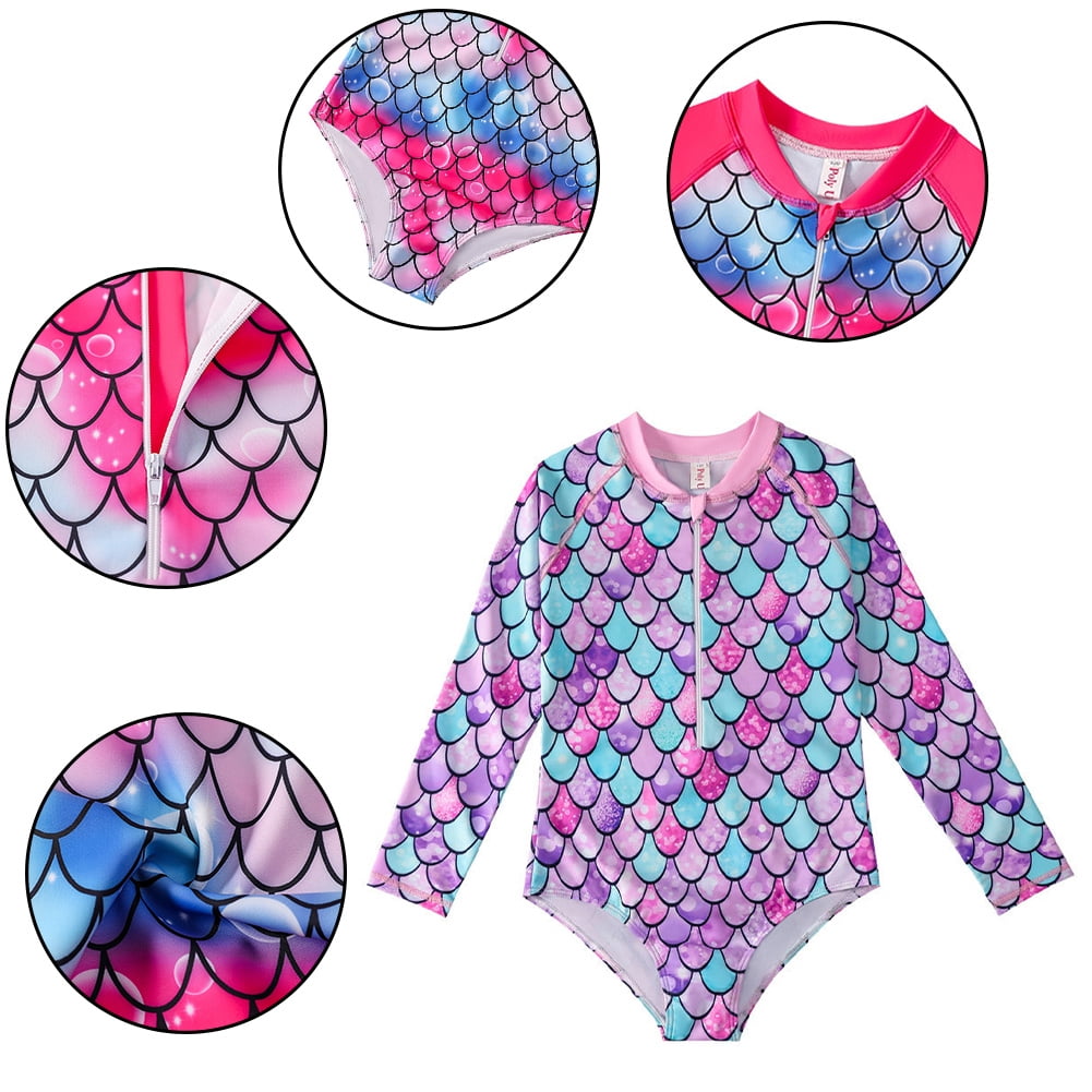 KYAIGUO Kids Baby Girls Long Sleeve one-piece Swimsuits Bathing Suit ...