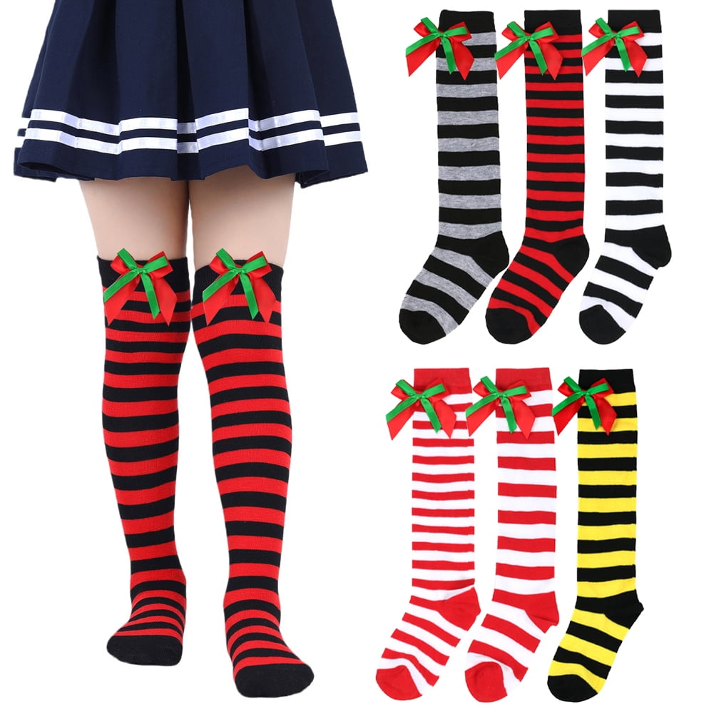 KYAIGUO Kids Girls Fall Winter Christmas Socks 6 Pairs Striped Knee ...