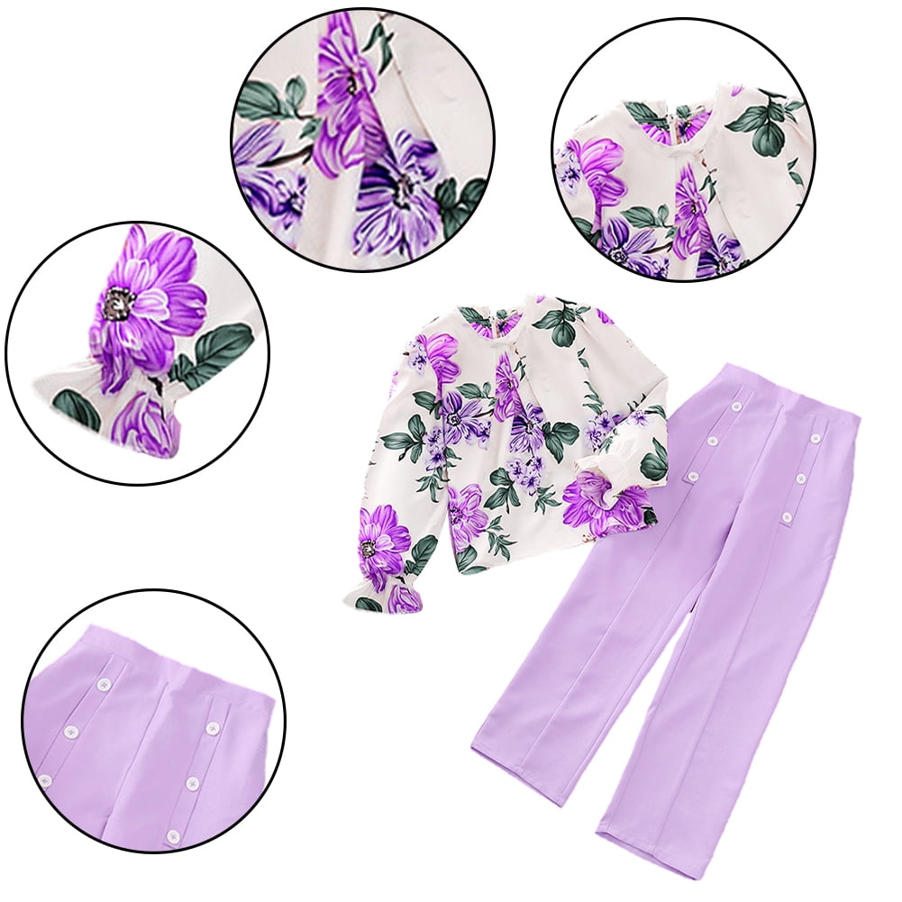 KYAIGUO Kids Girls Floral Outfits Set 2PCS Spring Autumn Long Sleeve Floral Tops&solid Pants Set ...