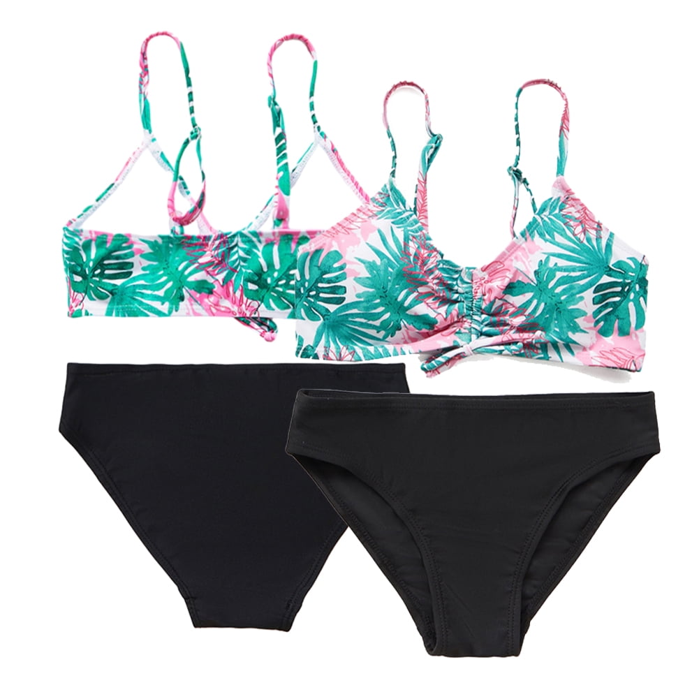 KYAIGUO Kids Girls Floral Swimsuits Summer Suspender Pleated Top Shorts ...