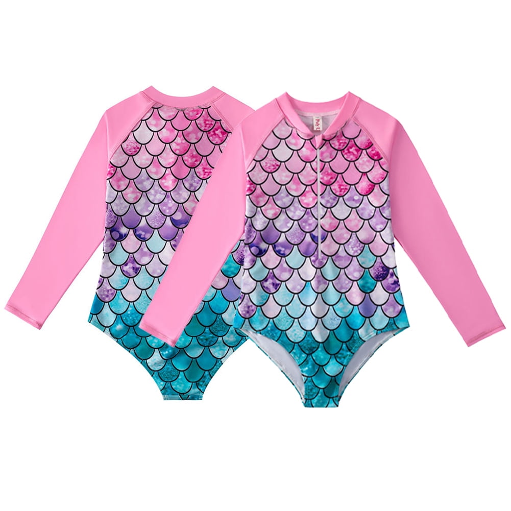 KYAIGUO Kids Girls One Piece Swimsuits Toddler Long Sleeve Rash Guard ...