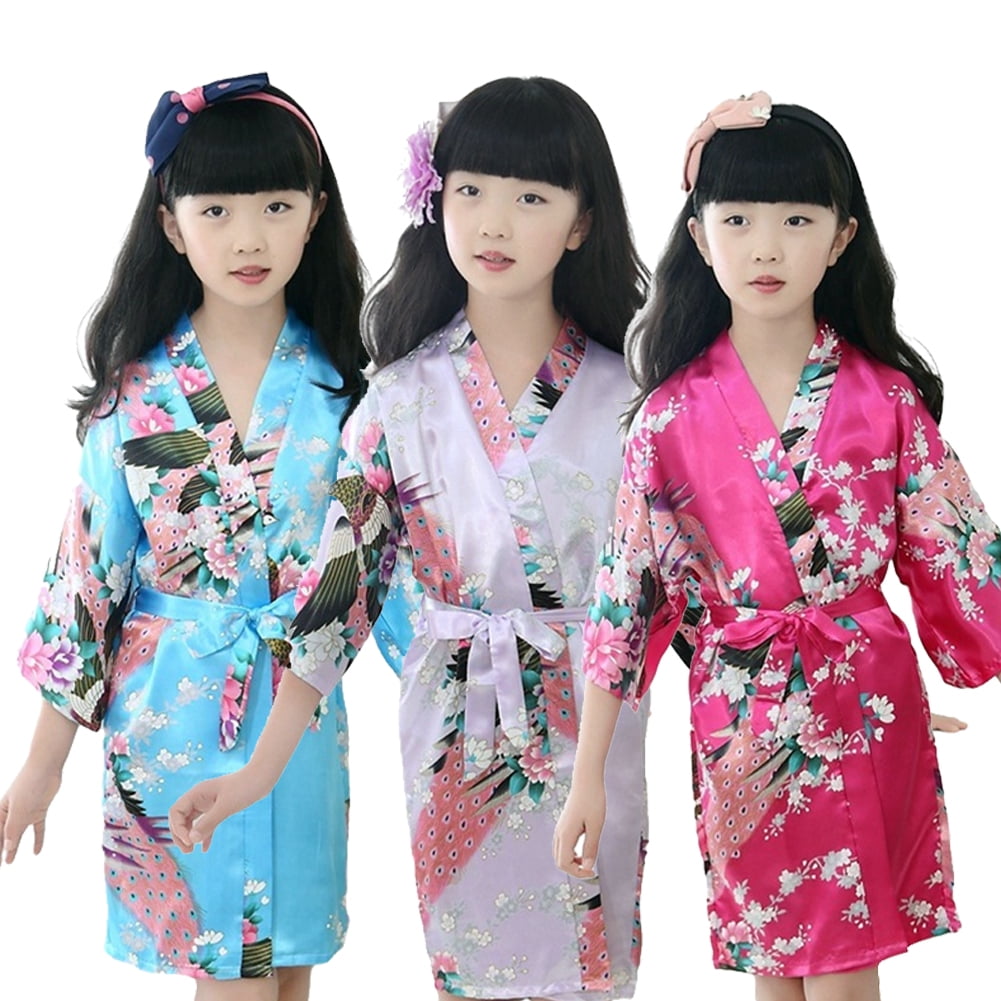 KYAIGUO Kids Girls Silky Robes Baby Floral Kimono Sleeping Gown Bath ...