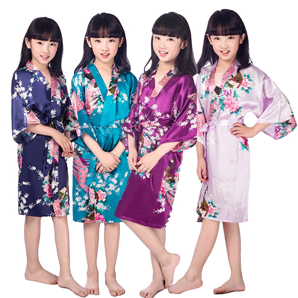 KYAIGUO Kids Girls Silky Satin Kimono Robe for Wedding Spa Party 2-14Y ...