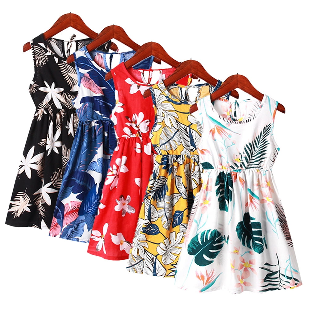 KYAIGUO Kids Girls Summer Floral Dress Toddler Sleeveless Casual Cotton ...