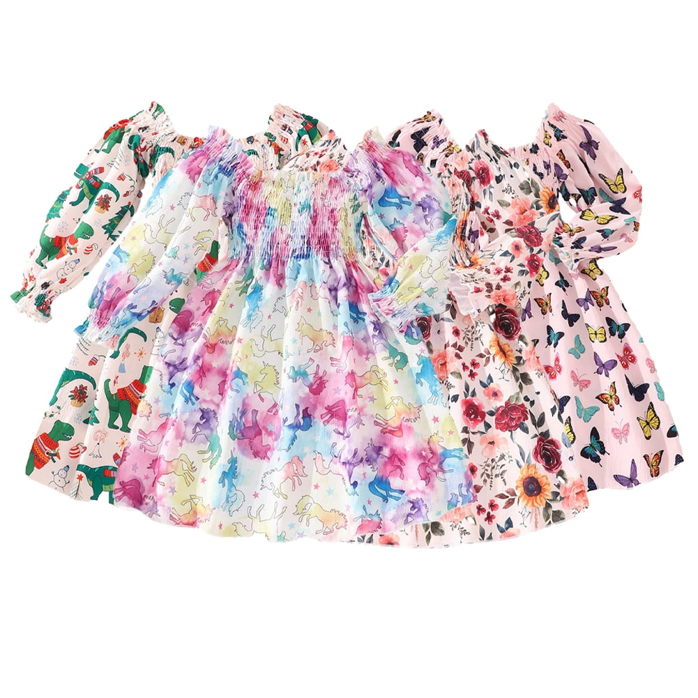 KYAIGUO Kids Toddler Floral Ruffle Sun Dresses for Girls 3-7T Spring ...