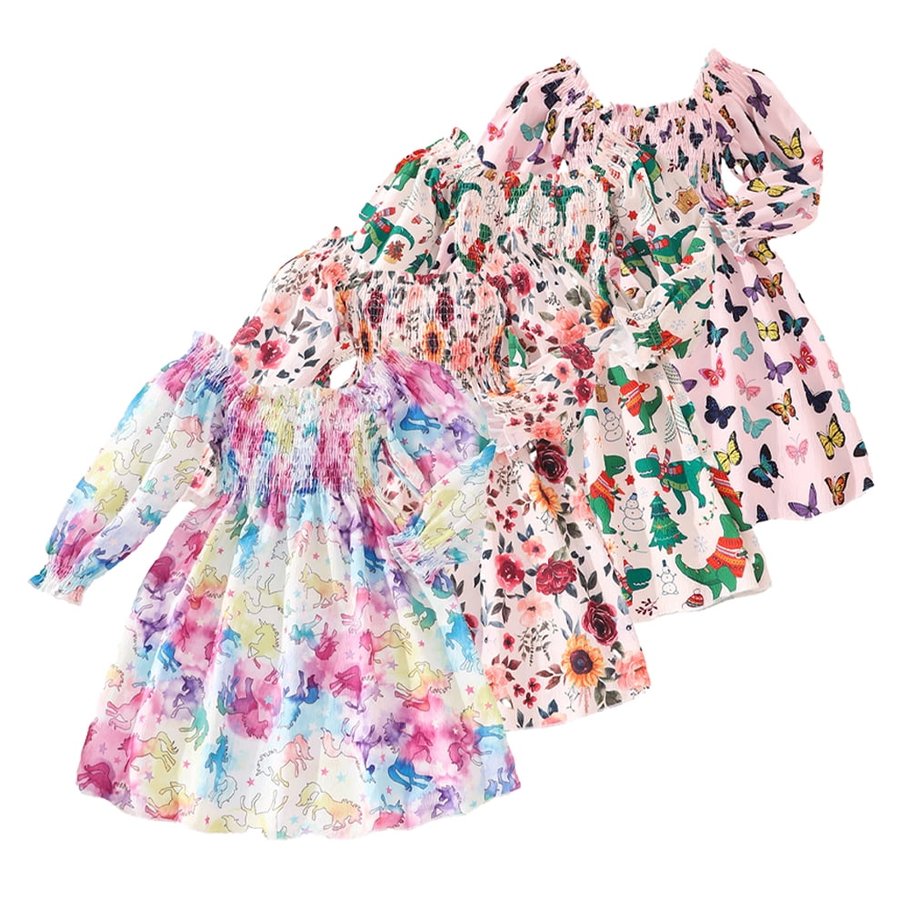 KYAIGUO Kids Toddler Floral Ruffle Sun Dresses for Girls 3-7T Spring ...