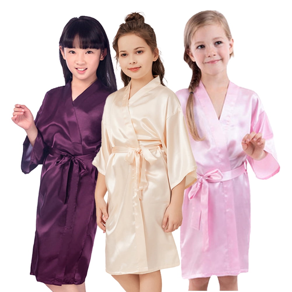 KYAIGUO Kids Youth Girls Silky Satin Robes Baby Youth Summer Bathrobe ...