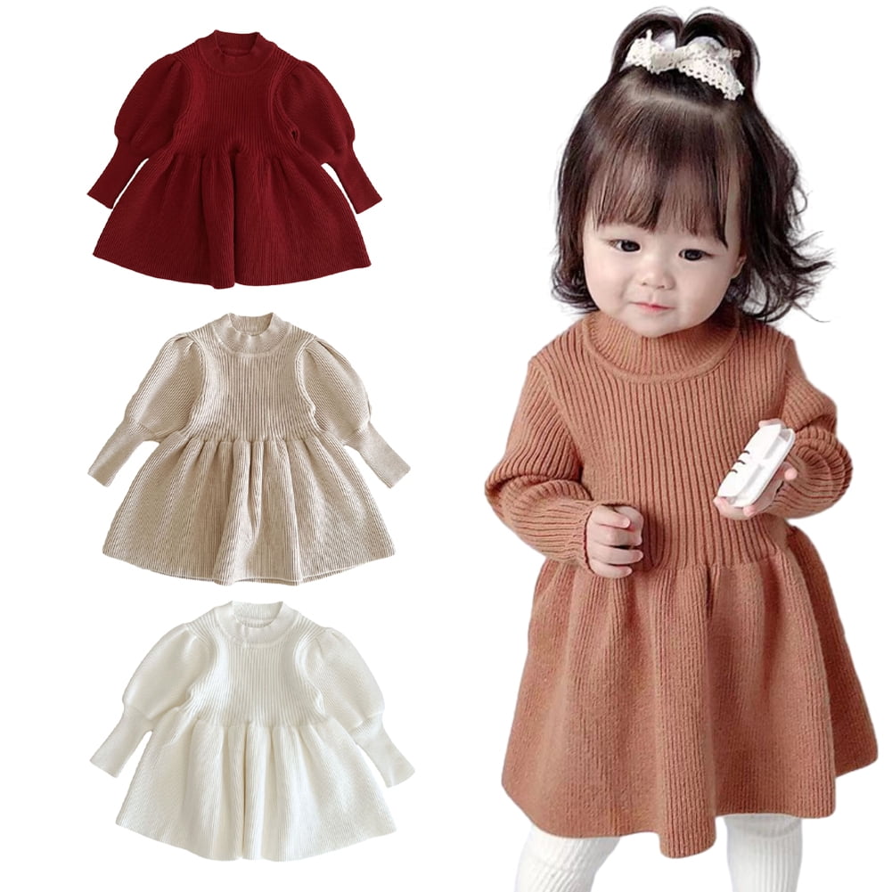 KYAIGUO Newborn Girls Knit Sweater Dresses Super Soft Long Sleeve ...