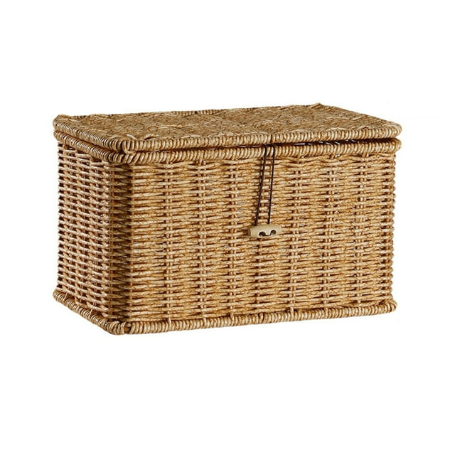 KYAIGUO Seagrass Basket with Lid Rectangular Hand-Woven Wicker Storage ...