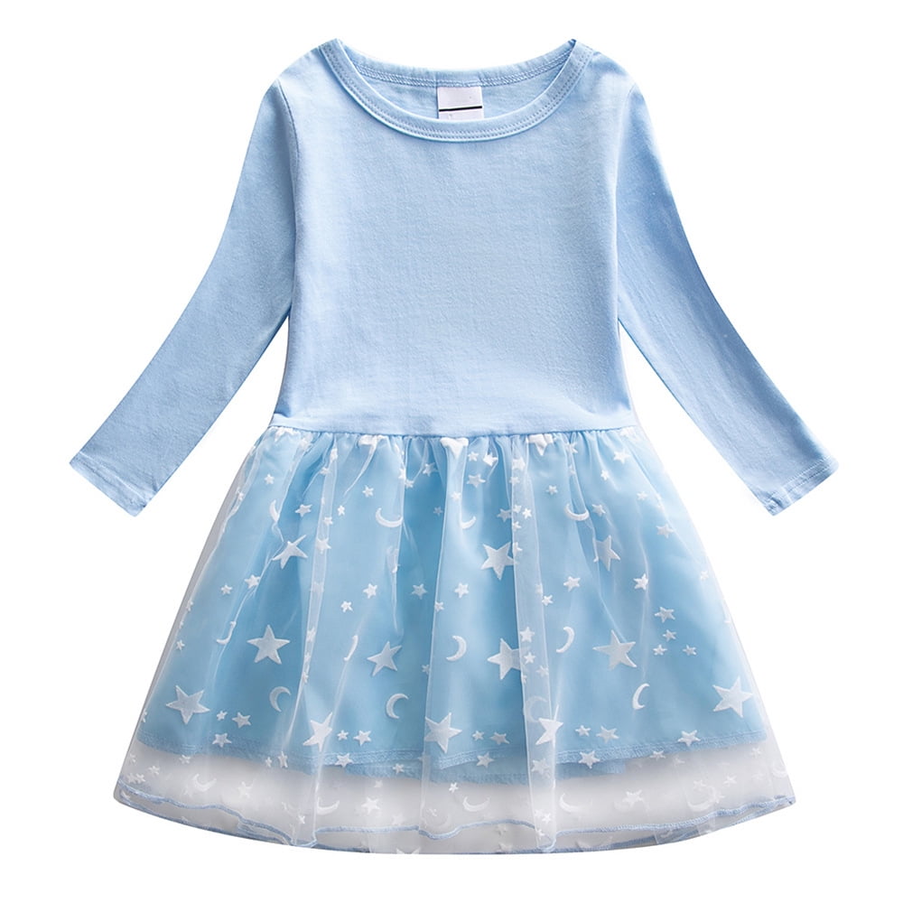 KYAIGUO Spring Kids Toddler Girls Long Sleeve Dress Splicing Dress Mesh ...