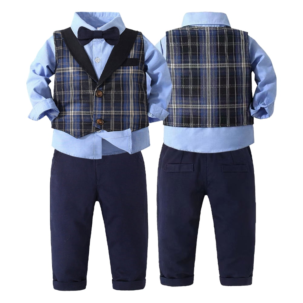 KYAIGUO Toddler Baby Boys Formal Suit 4 Piece Plaid Vest+pants+bow Tie ...