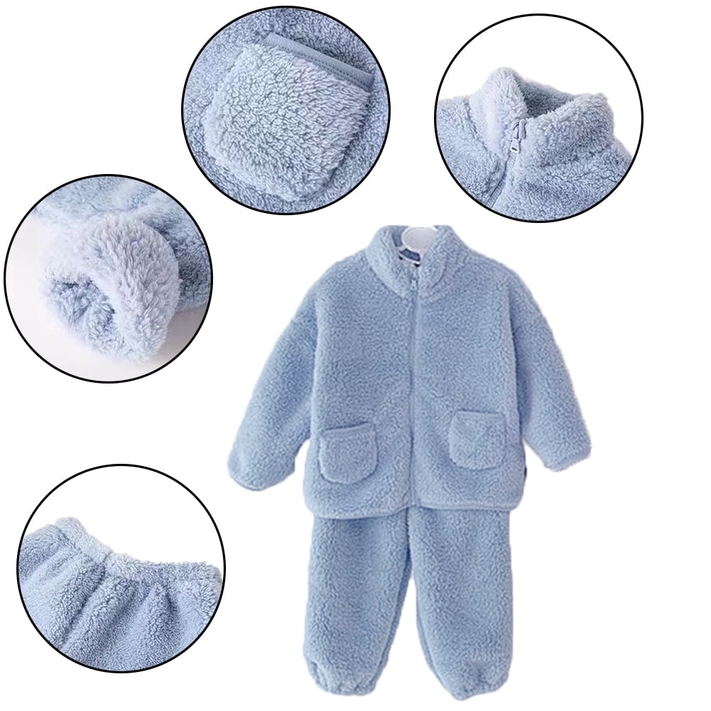 KYAIGUO Toddler Baby Fleece Pajamas Set Warm Sherpa Cardigan Pants with ...