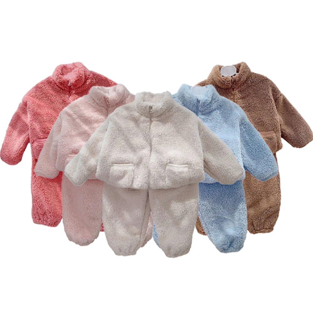 KYAIGUO Toddler Baby Fleece Pajamas Set Warm Sherpa Cardigan Pants with ...