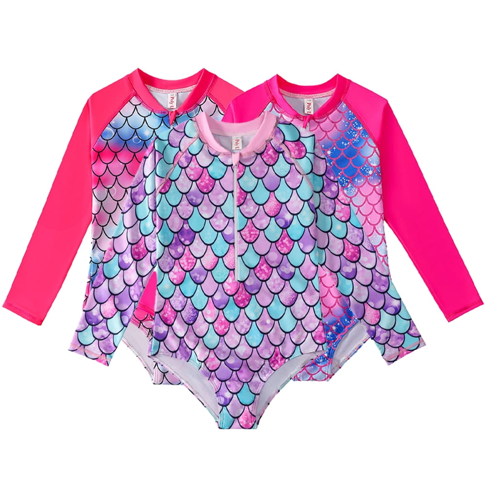 KYAIGUO Toddler Girls One Piece Swimwear Kids Long Sleeve Swimwear with ...