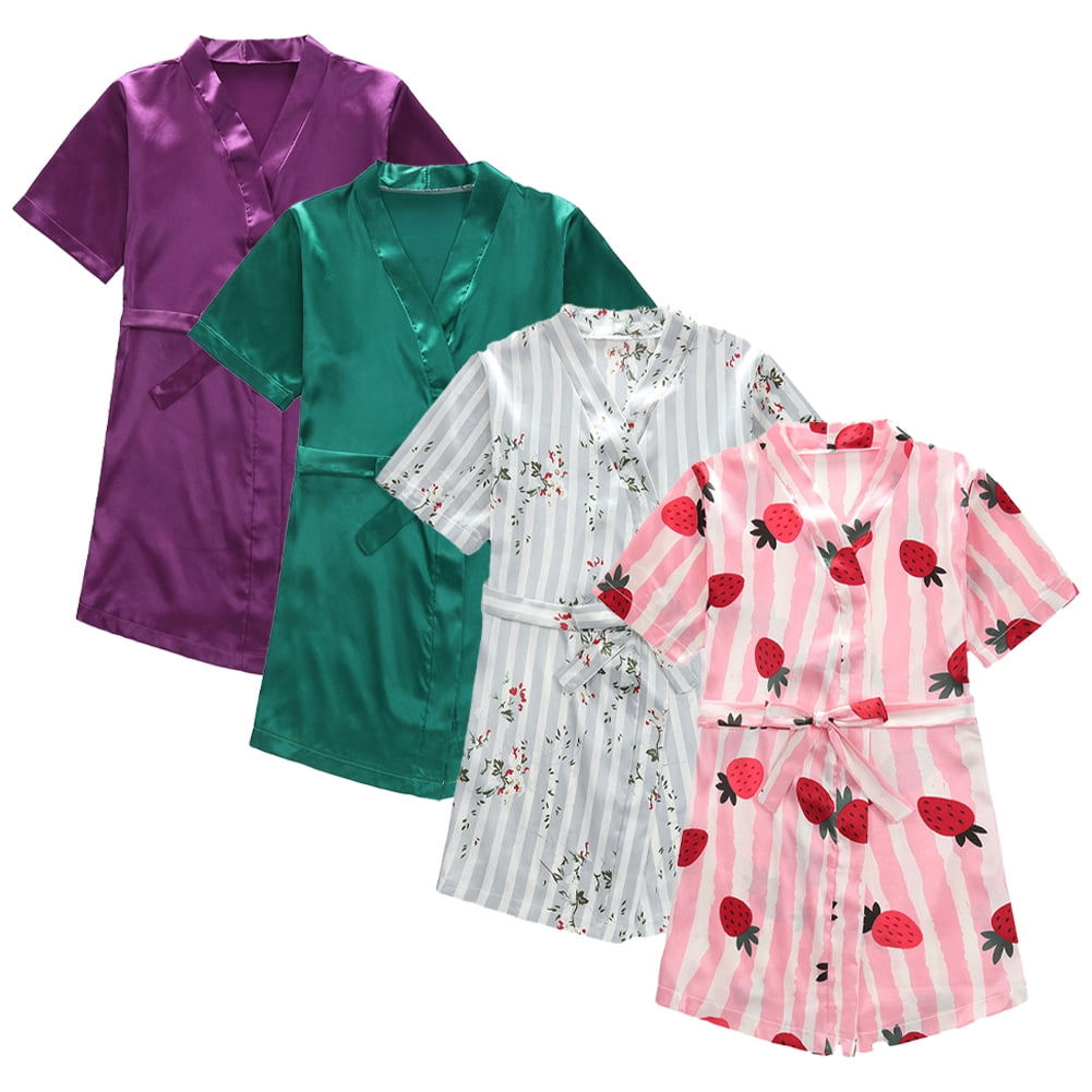 KYAIGUO Toddler Kids Girls Silky Robe Baby Solid Color Satin Kimono ...