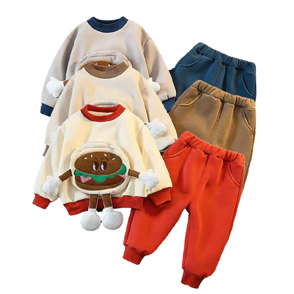 KYAIGUO Unisex Baby Clothes Sweatshirt,Pants 2PCS Sets with Cute Hamburger Pockets for Boys ...