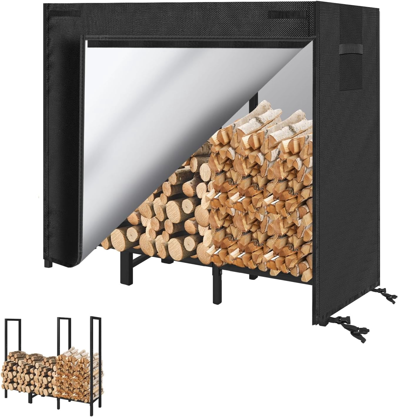 4ft Firewood Rack Outdoor with Cover Fireplace Wood Storage Heavy Logs ...