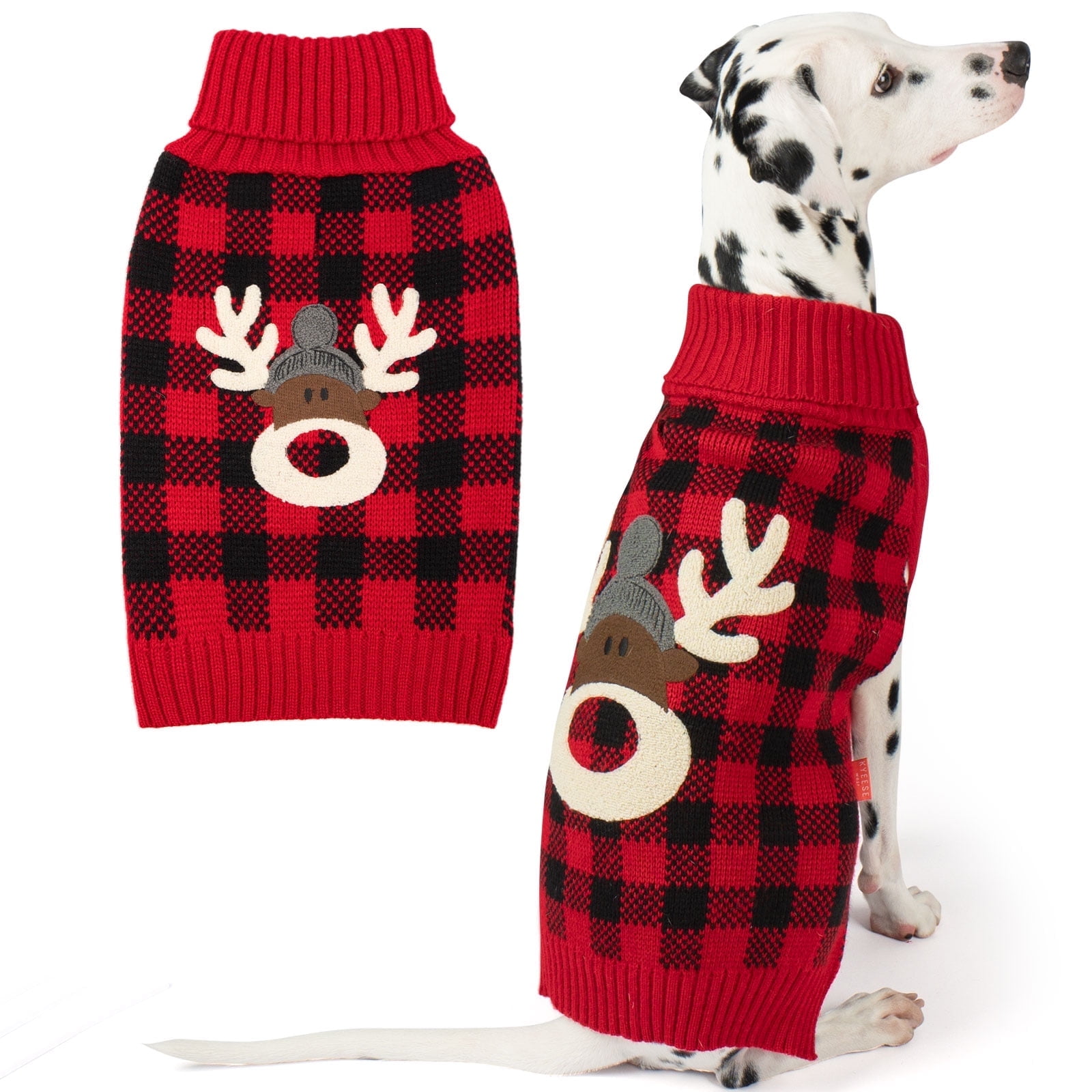 KYEESE Dog Christmas Sweater, Red Black Plaid with Reindeer Pattern ...