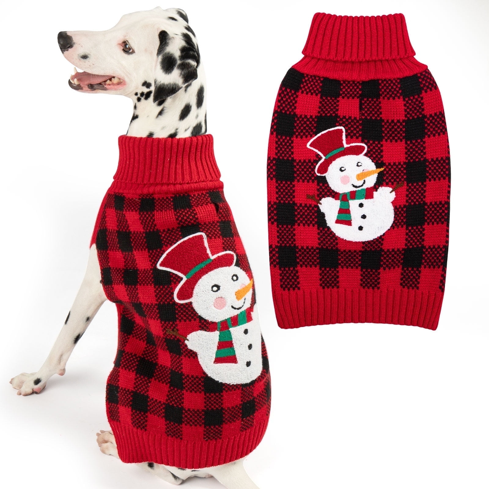 KYEESE Dog Christmas Sweater, Red Black Plaid with Snowman Pattern, Dog ...