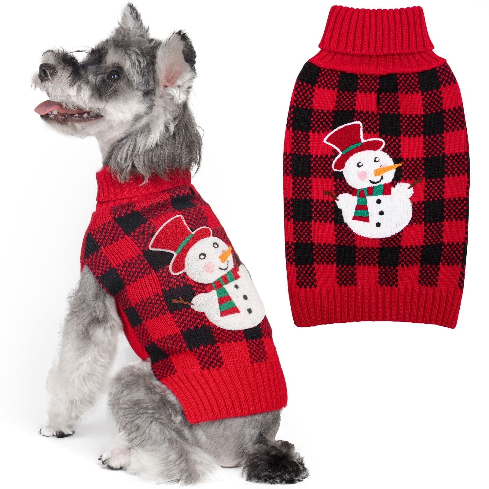 KYEESE Dog Christmas Sweater, Red Black Plaid with Snowman Pattern, Dog ...