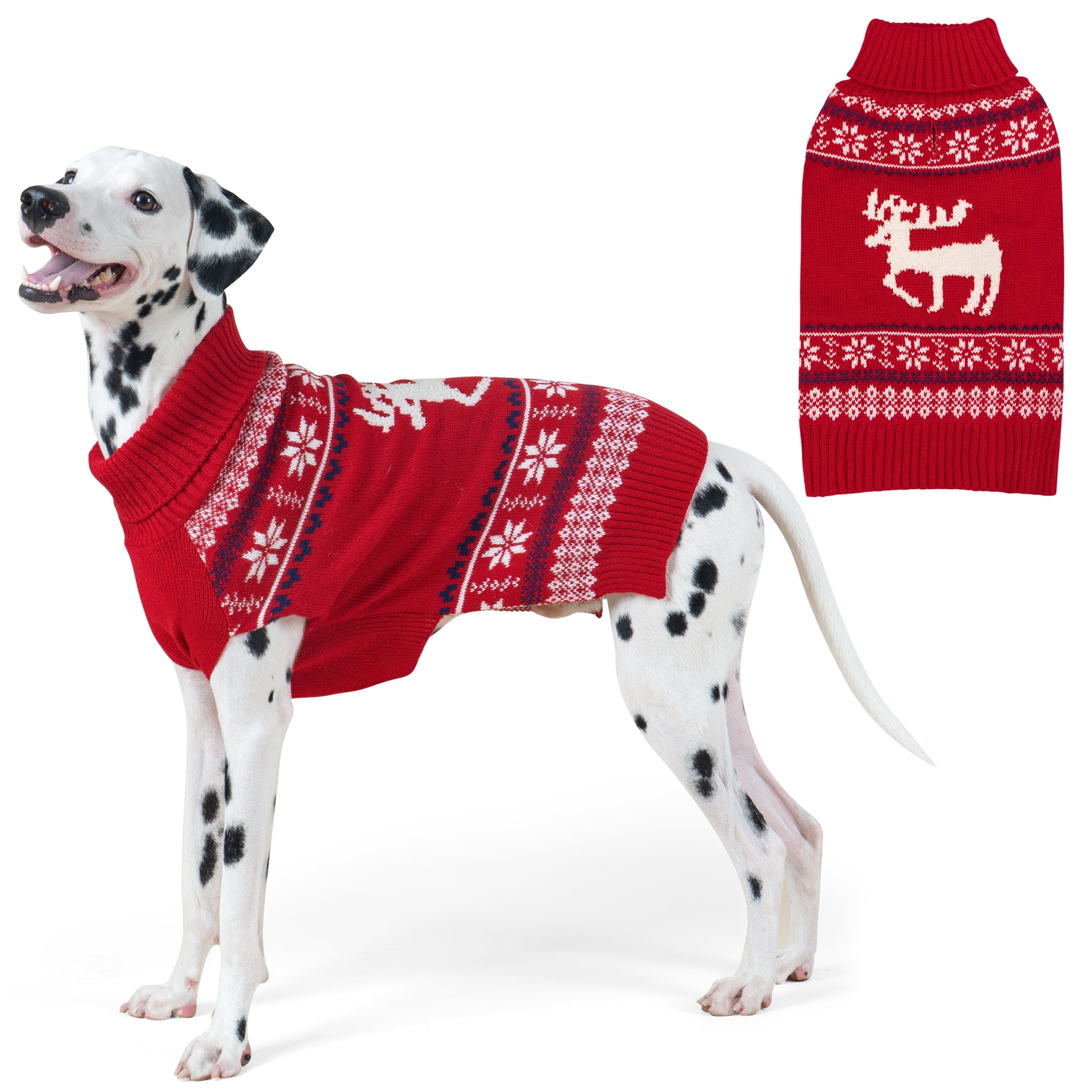KYEESE Dog Christmas Sweater, Red with Reindeer Pattern, Dog Sweater ...