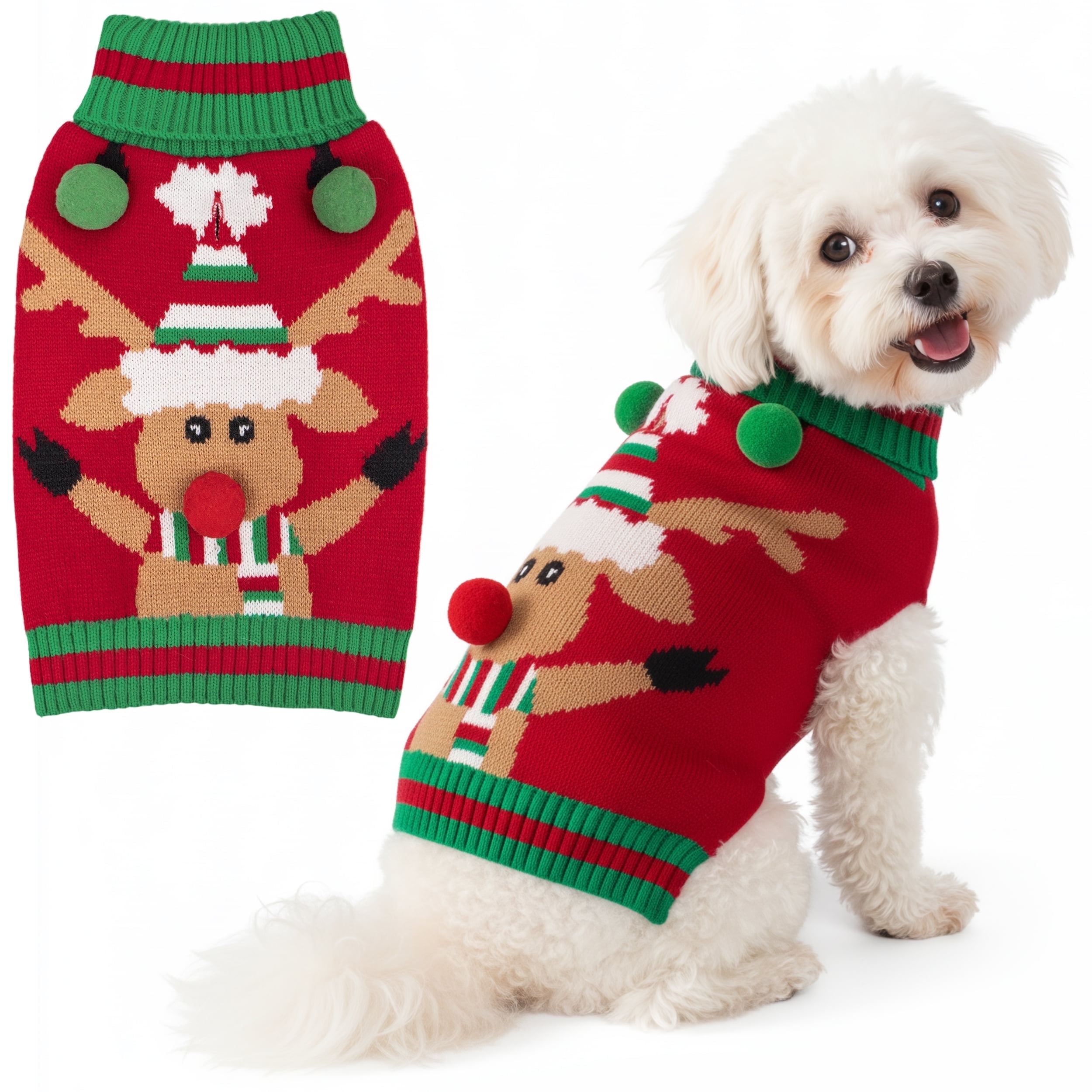 KYEESE Dog Christmas Sweater, Reindeer Pattern, Dog Sweater for Small ...