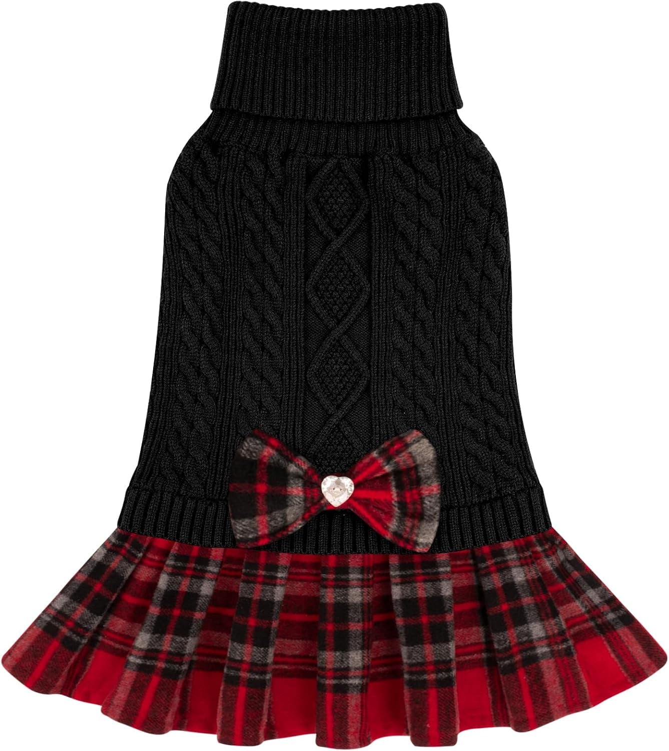 KYEESE Dog Sweater, Black Turtleneck Sweater Dress with Bowtie, Dog ...