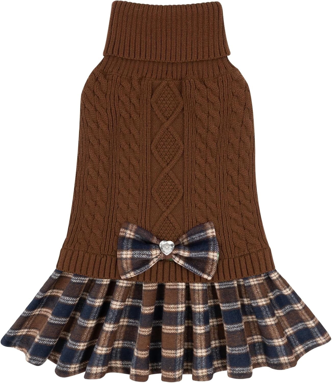 KYEESE Dog Sweater, Brown Turtleneck Sweater Dress with Bowtie, Dog ...