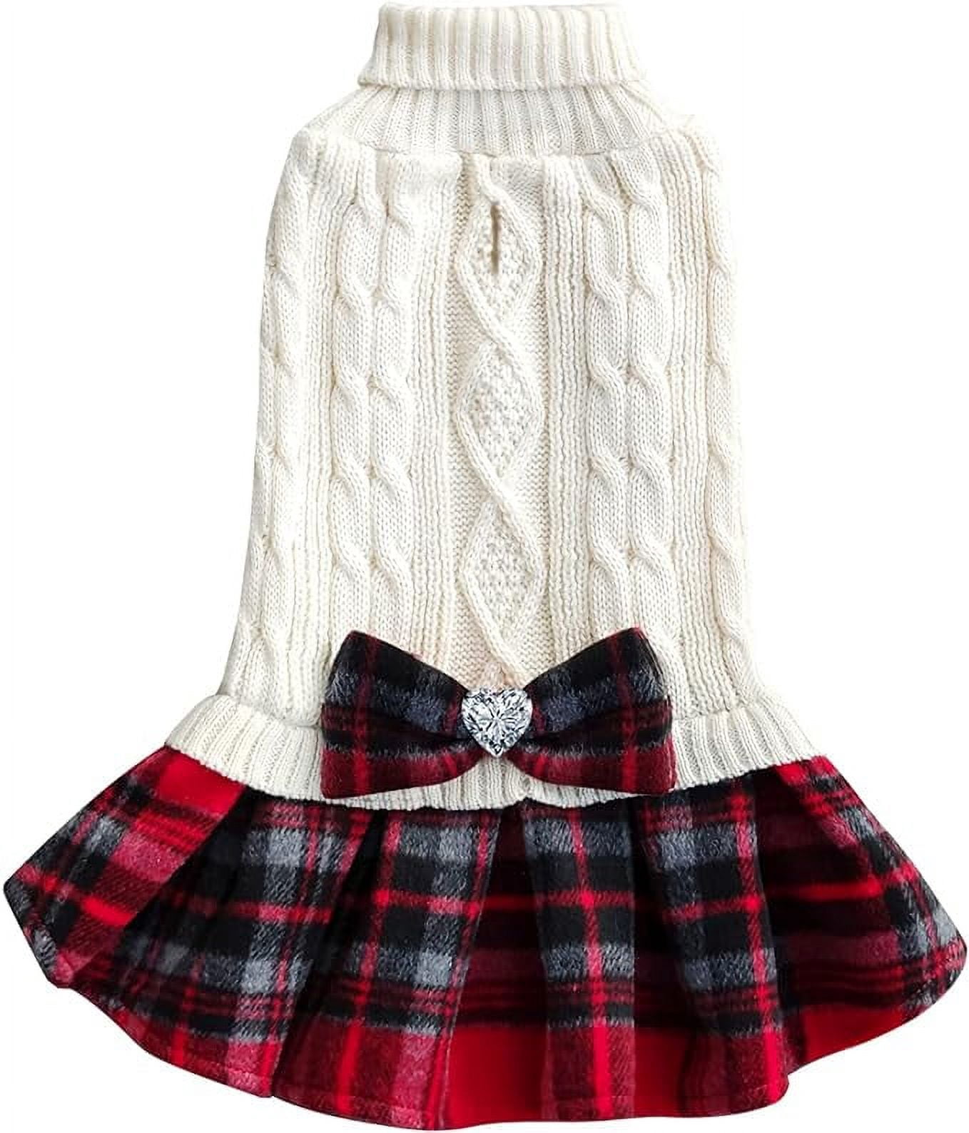 KYEESE Dog Sweater Dress with Leash Hole for Small Dogs with Bowtie ...