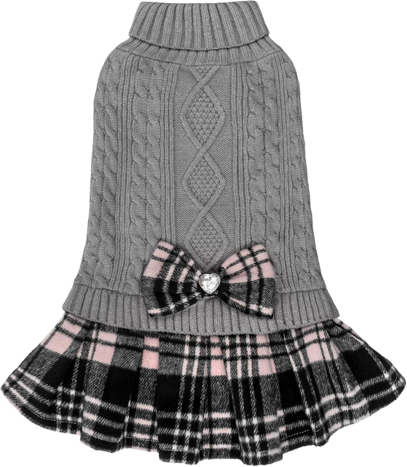 KYEESE Dog Sweater, Grey Turtleneck Sweater Dress with Bowtie, Dog ...