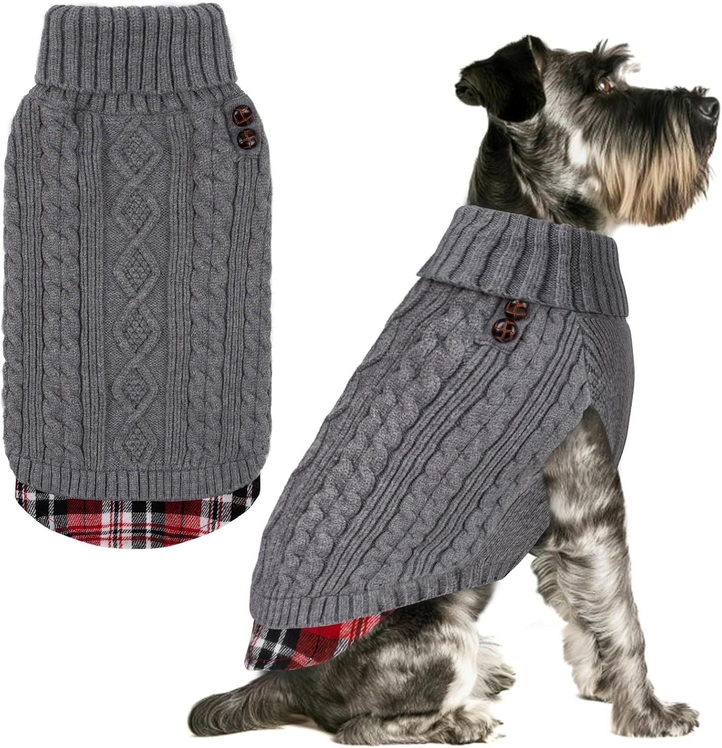 KYEESE Dog Sweater, Grey Turtleneck Sweater with Gingham Patchwork, Dog ...