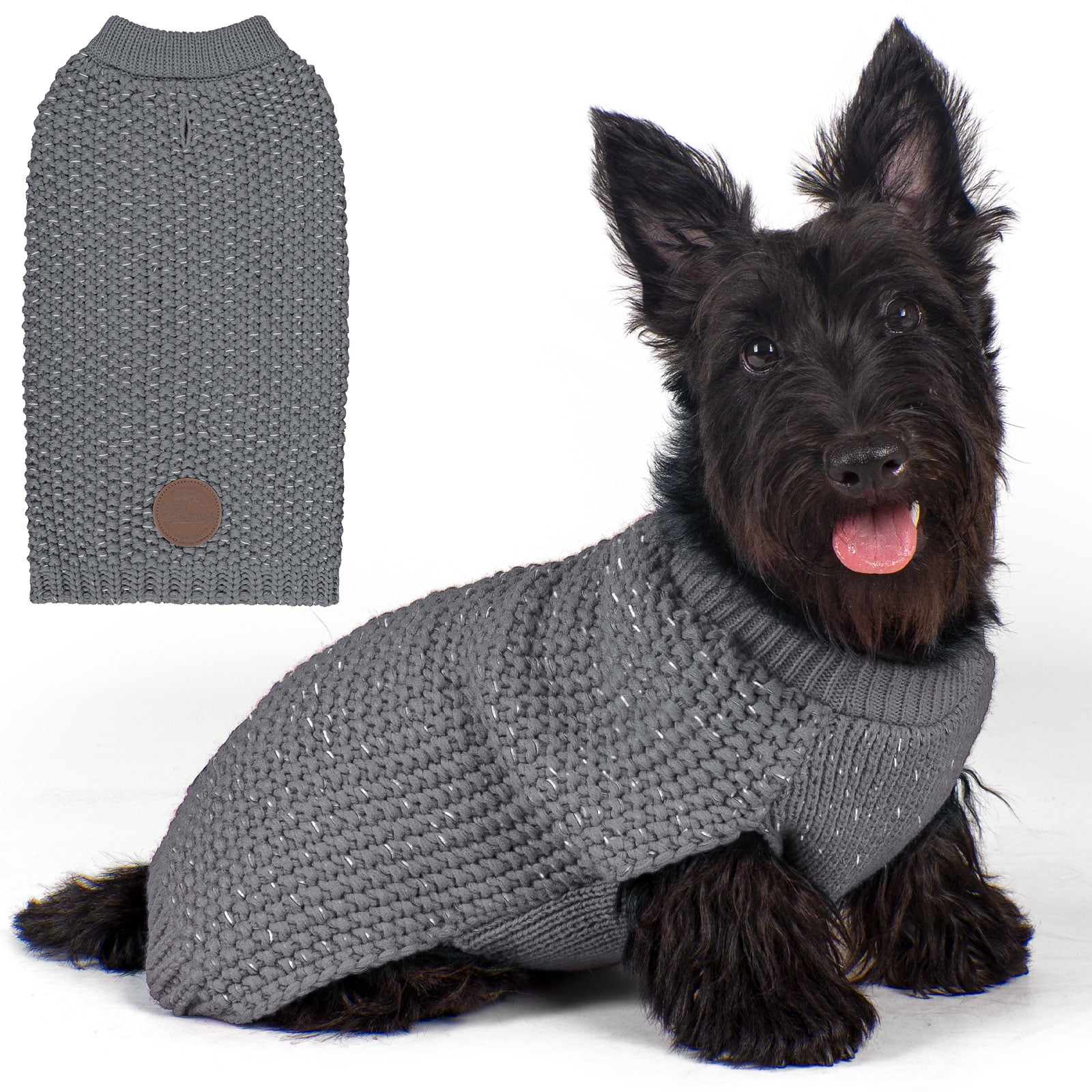 KYEESE Dog Sweater, Grey Warm Pullover with Reflective Thread, Dog ...