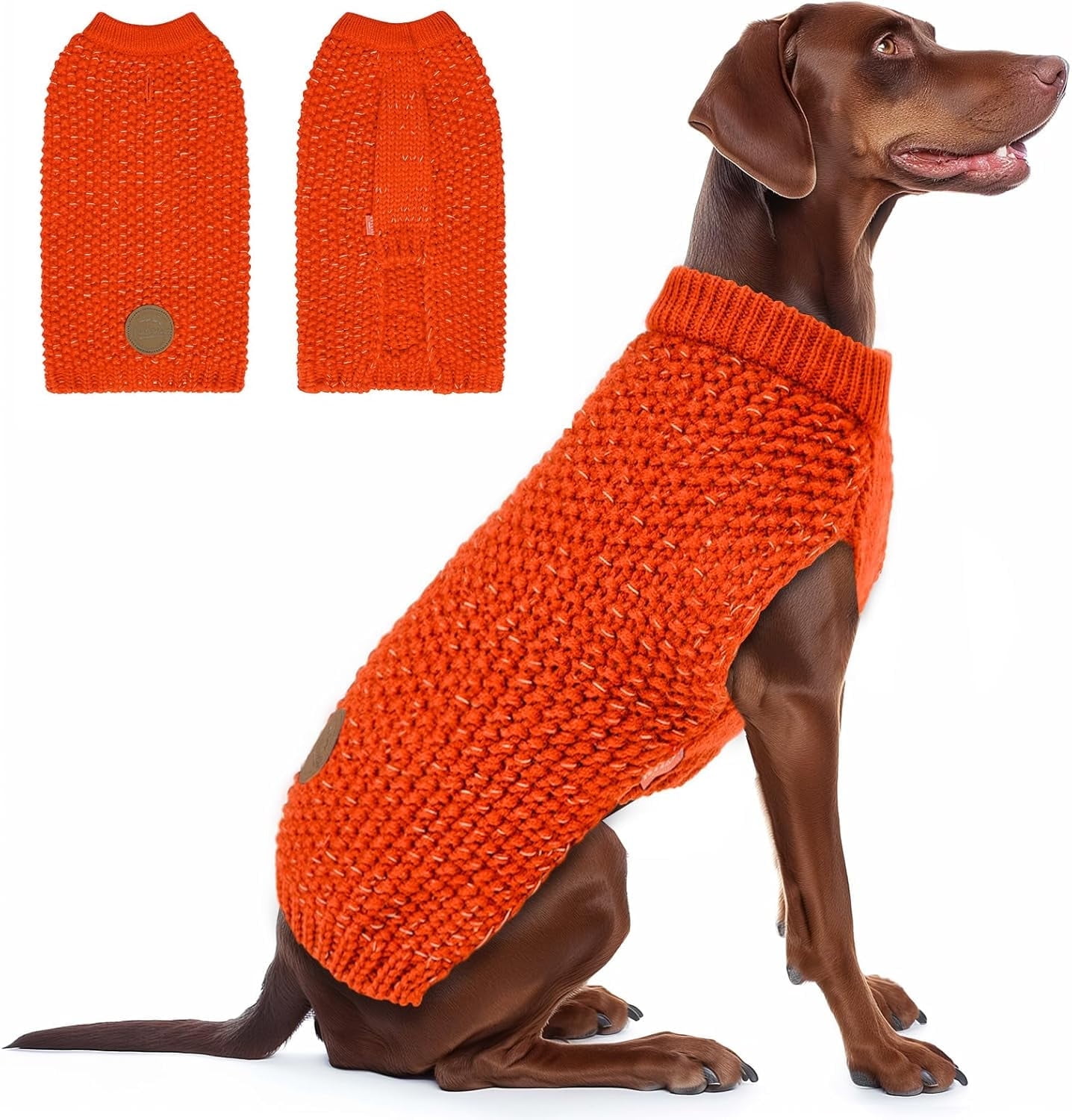 KYEESE Dog Sweater, Orange Warm Pullover with Reflective Thread, Dog ...