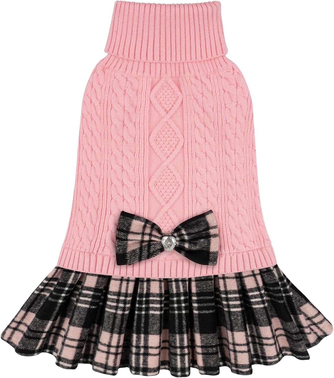 KYEESE Dog Sweater, Pink Turtleneck Sweater Dress with Bowtie, Dog ...
