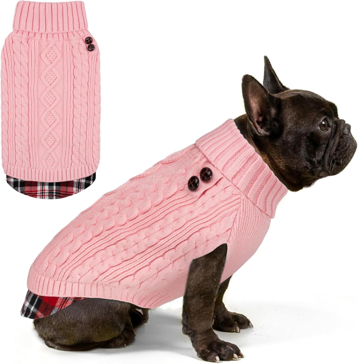 KYEESE Dog Sweater, Pink Turtleneck Sweater with Gingham Patchwork, Dog ...